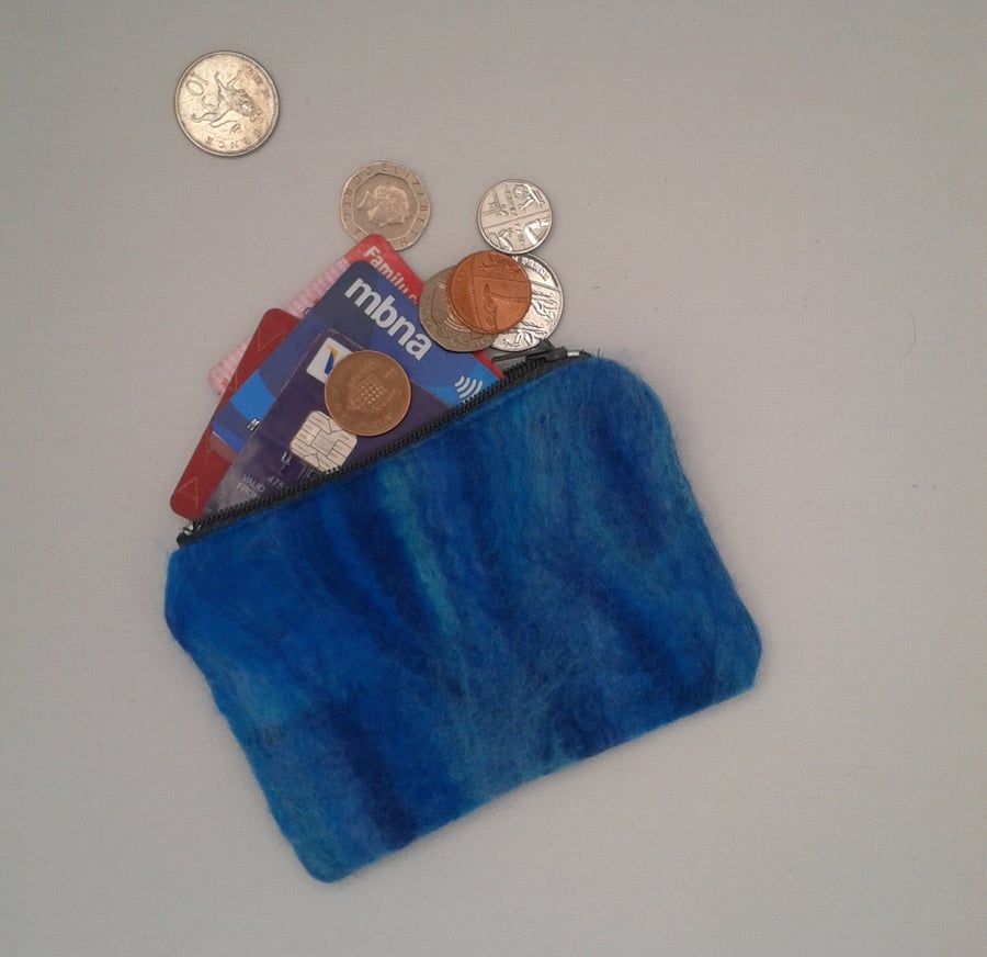 Coin Purse Blue Felt - Folksy
