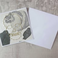SALE Embroidered Gold Skull Card, Halloween Sku... - Folksy