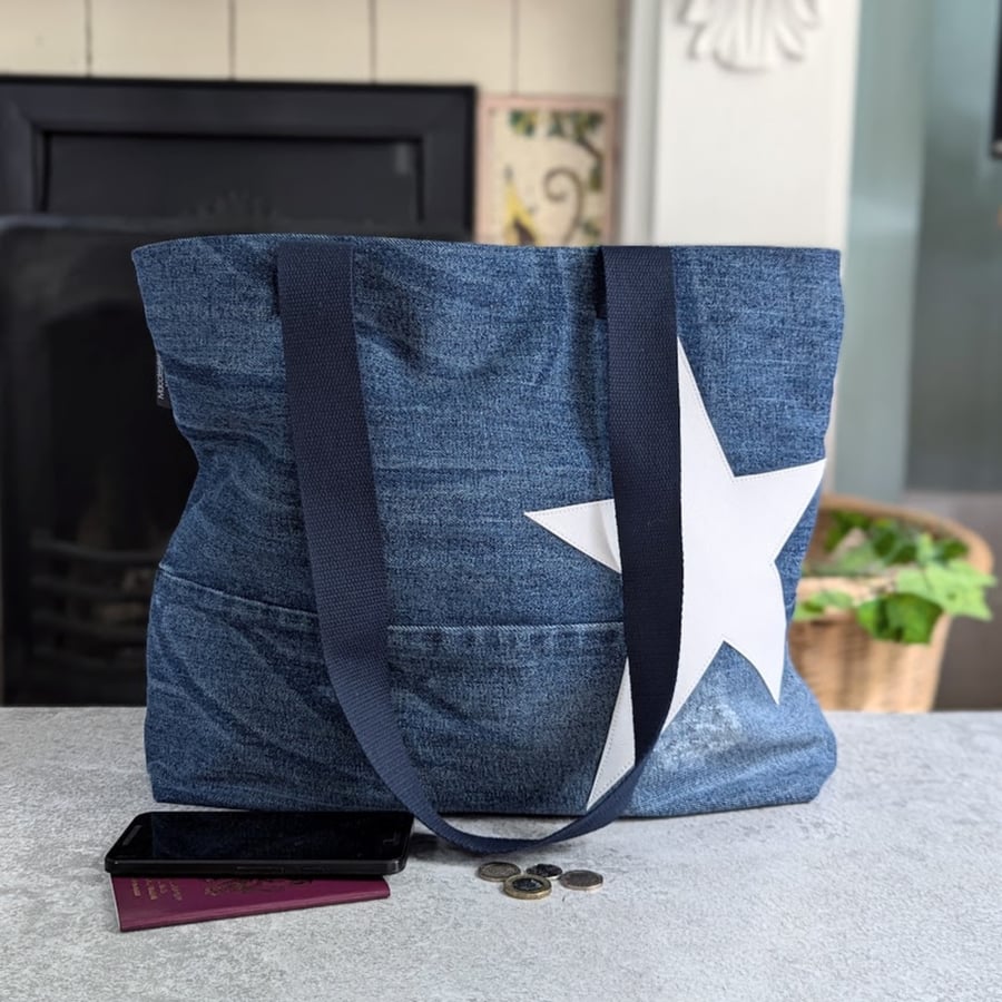Large Denim Tote Bag. Recycled Denim Jeans Slou... - Folksy
