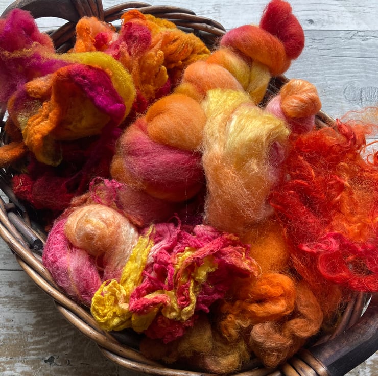 Faery fluff spinning fibre pack Flame mixed fib... - Folksy