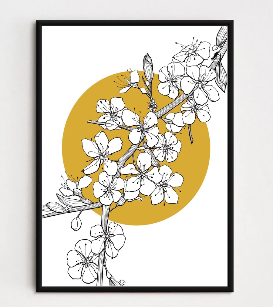 Flower art, Blossom Art print, yellow sun A3 - Folksy