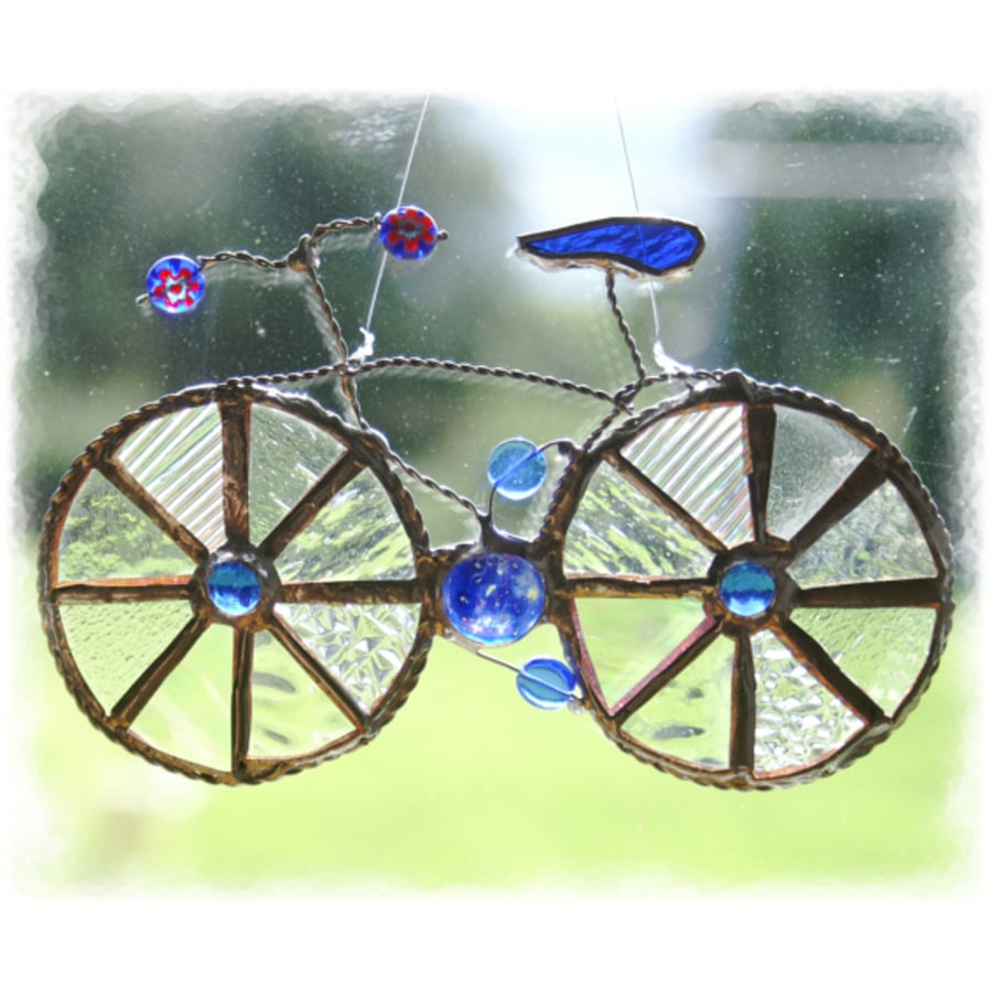 Bicycle Suncatcher Blue Stained Glass Handmade ... - Folksy