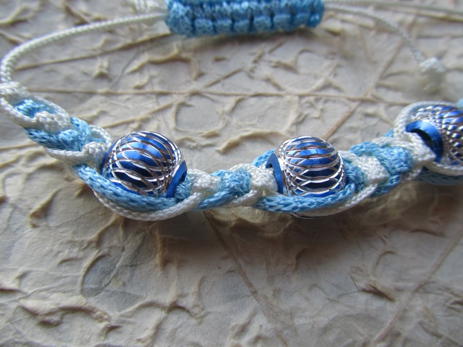 Light Blue White Macrame Bracelet with 4 Alumin... - Folksy