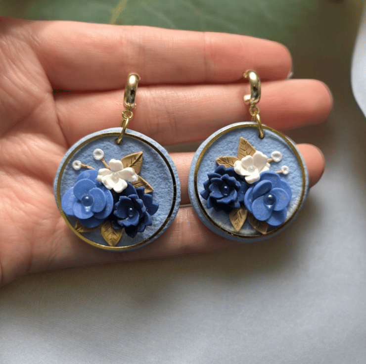 Polymer Clay Blue Flower Earrings - Folksy