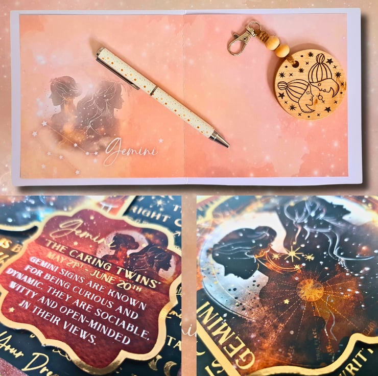 Gemini Zodiac Star Sign Card, Wooden Keyring, o... - Folksy