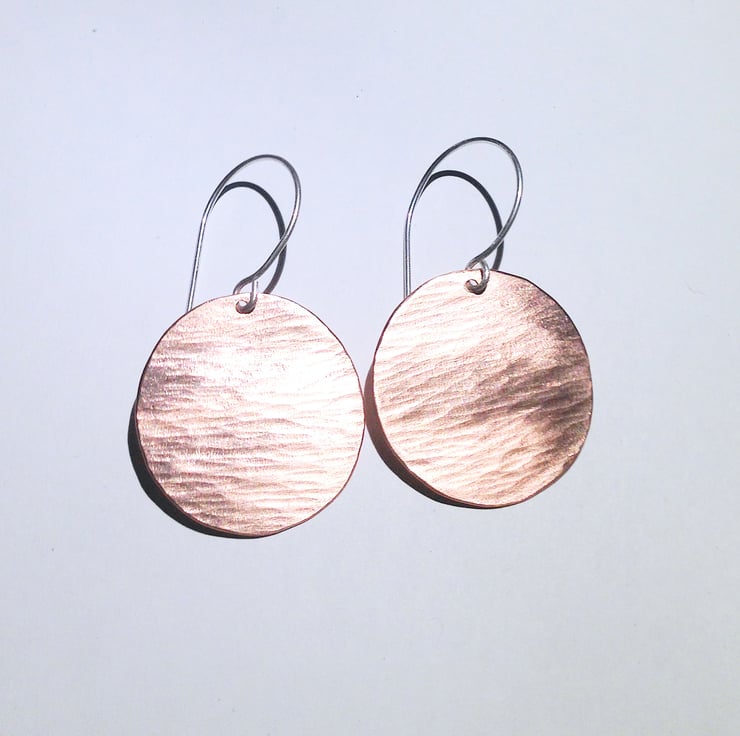 Textured Copper Disc Earrings - UK Free Post - Folksy