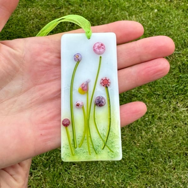 Fused glass mini hanging decoration, spring pin... - Folksy