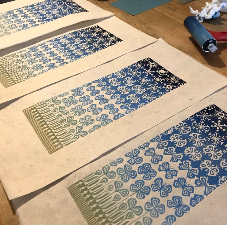 Snowflakes & Butterflies linocut print - Folksy