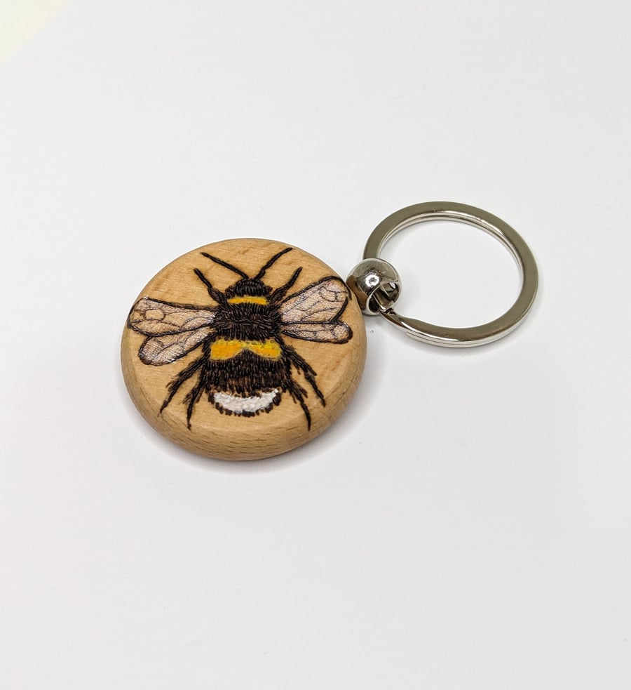 Bee pyrography wooden keyring, unisex gift for ... - Folksy