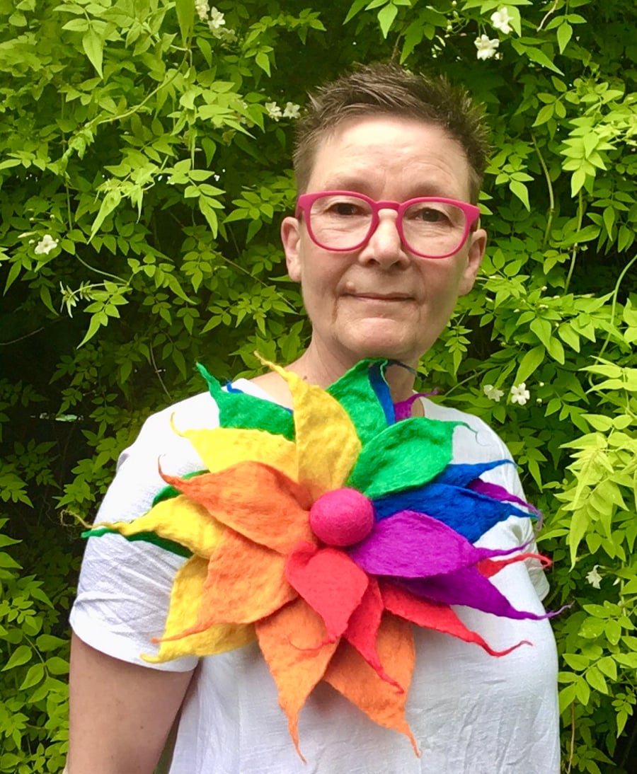 Huge felted flower brooch, bright, flower pin,... - Folksy