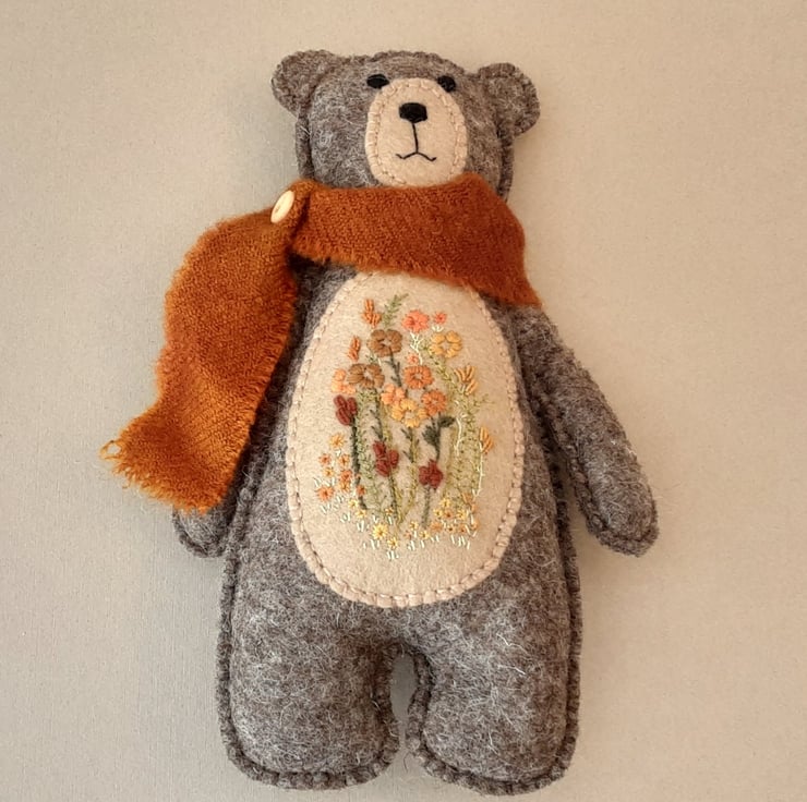 Woodland hand embroidered teddy bear. Unique ke... - Folksy