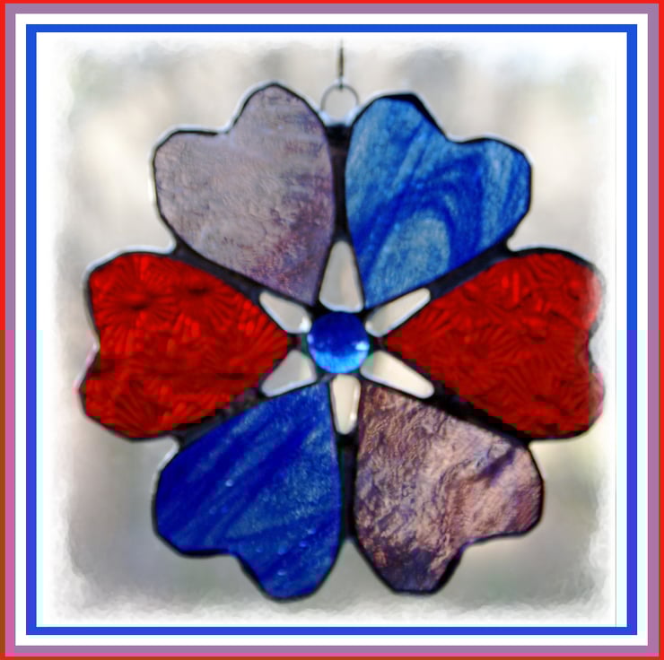 SOLD Heart Flower Stained Glass Suncatcher for... - Folksy