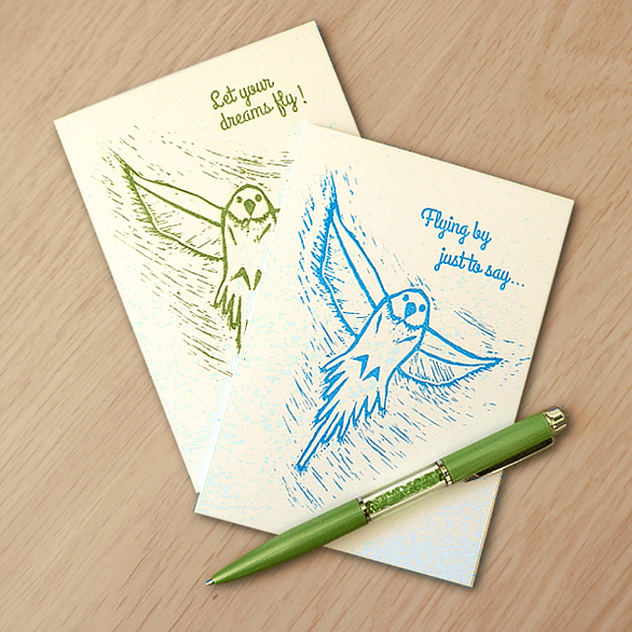 Flying birds, set of two blank cards, flying by... - Folksy