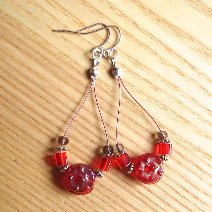 Vivid Red Sparkle Loop Bead Earrings, Gorgeous ... - Folksy