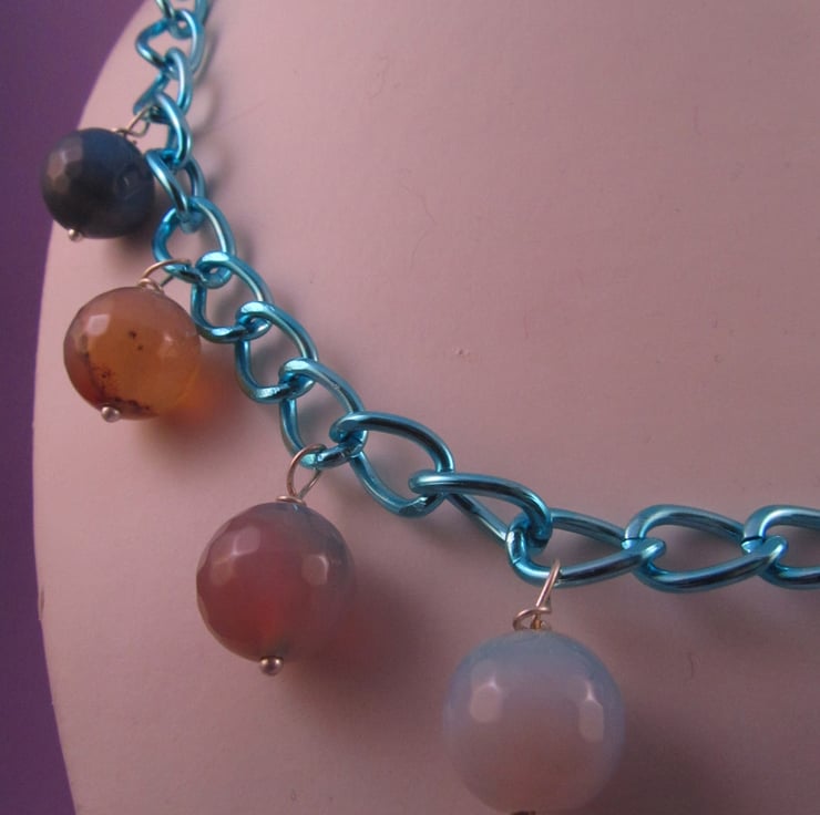 Blue Chain Ocean Blue Agate Long Necklace - Folksy