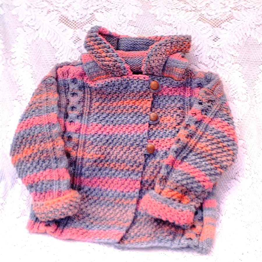 Childs Hand Knitted Duffle Coat, Winter Coat, B... - Folksy