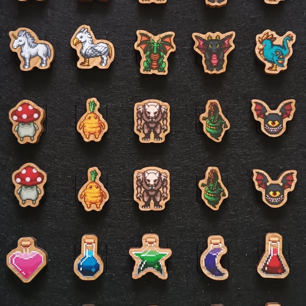 Pixel Art Wooden Pin Badge - Folksy