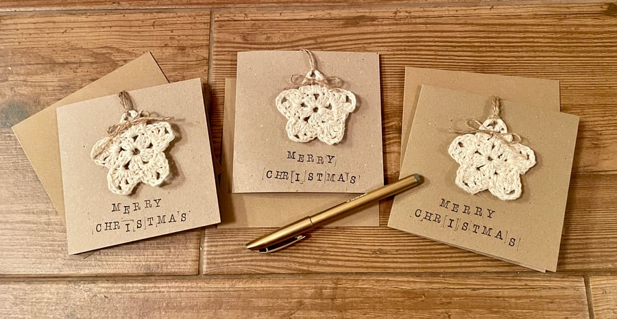 Set of 3 Christmas Cards, Star Card, Crochet Ch... - Folksy