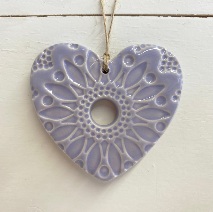 Small Pottery heart decoration lilac - Folksy