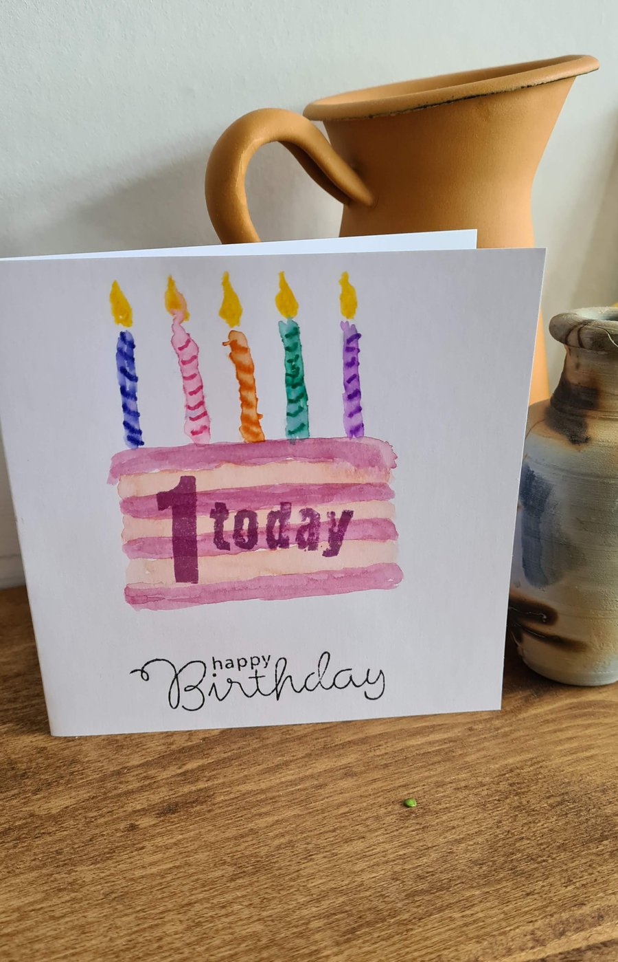 Numbered cake birthday card handpainted handpri... - Folksy