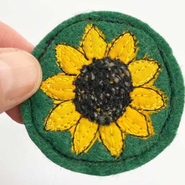 Upcycled sunflower brooch pin or badge. - Folksy