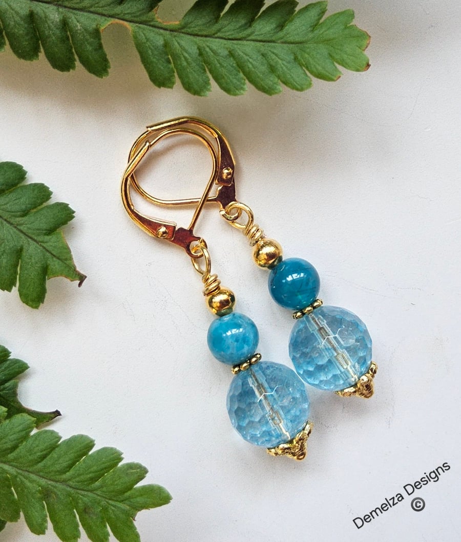 Faceted Sky Blue Quartz & Apatite Huggie Go... - Folksy