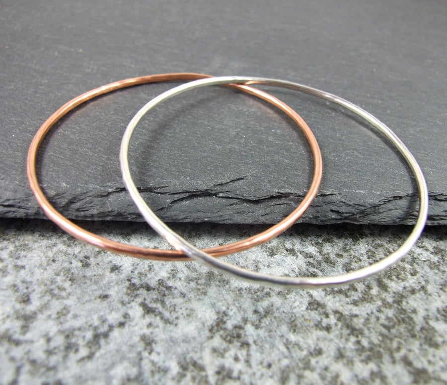 Sterling Silver and Copper Stacking Bangle Set - Folksy