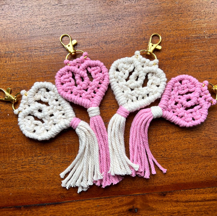 Keyring - Macrame Knotted Heart Keychain Boho K... - Folksy