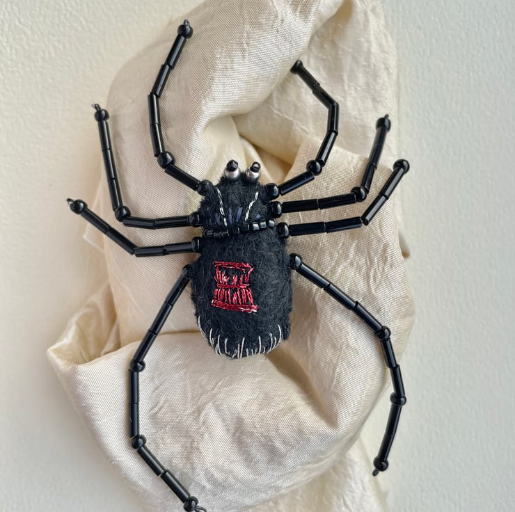 Hand embroidered black widow spider bespoke bro... - Folksy