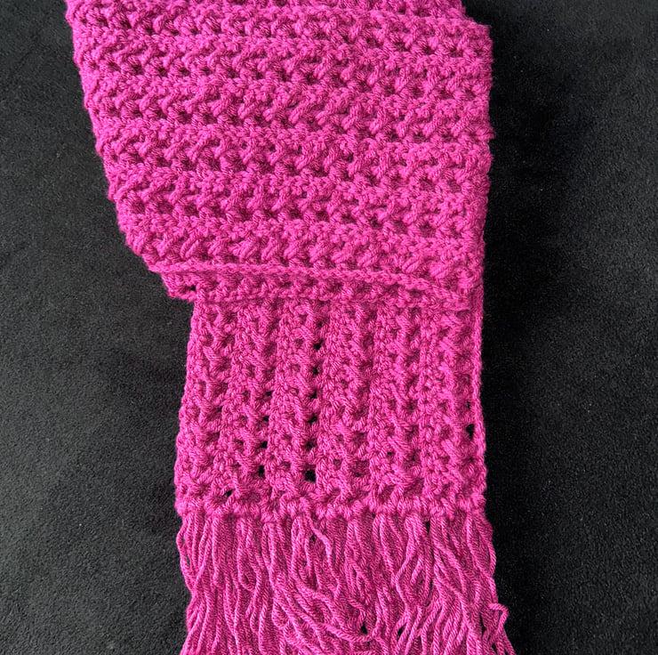 Hand Crocheted Fuchsia Pink Long Scarf - Folksy