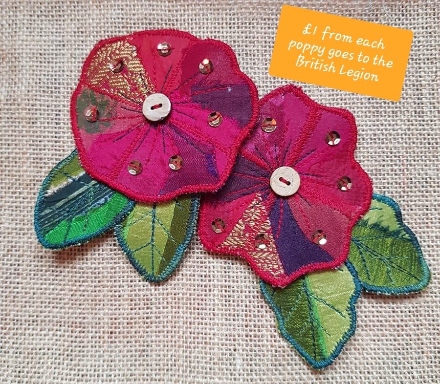 Poppy Textile Brooch - Folksy