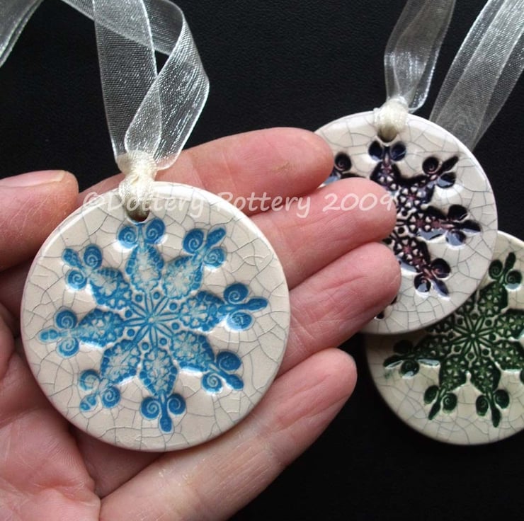 mixed colour set of crackle ceramic snowflake d... - Folksy