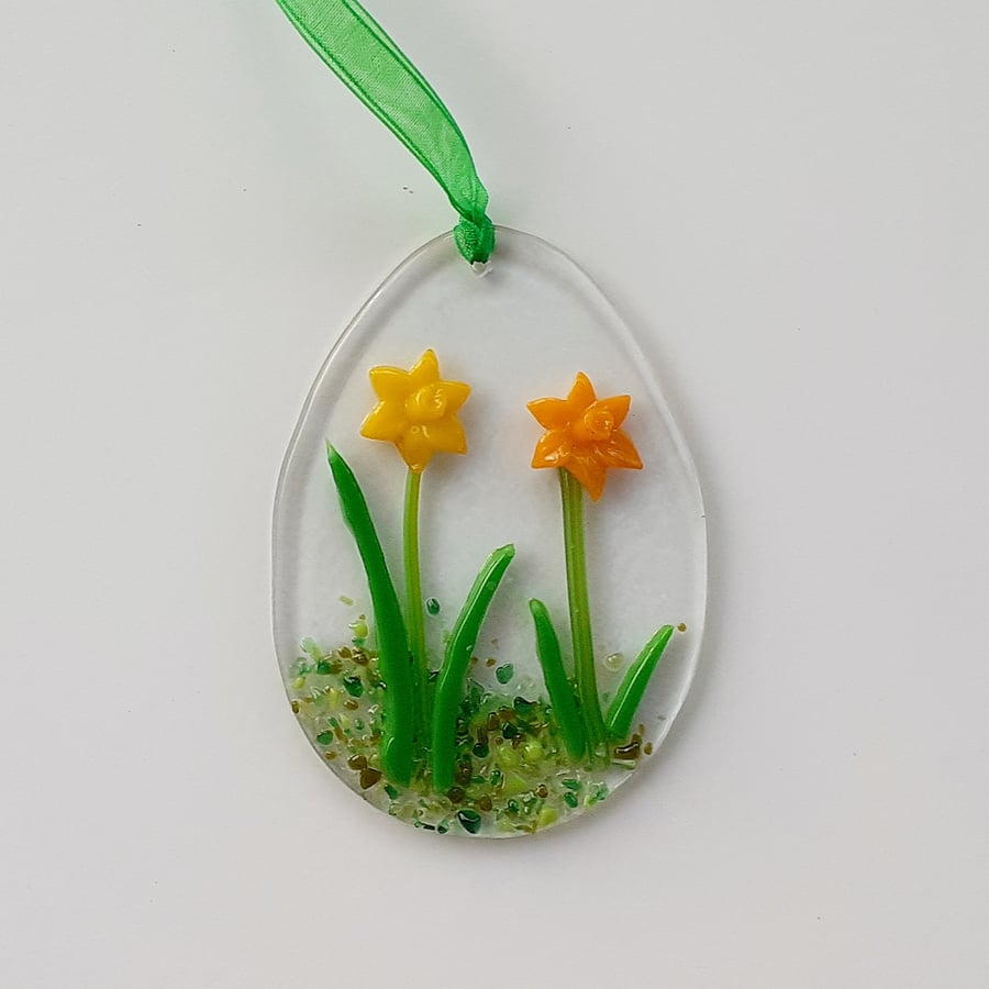 Fused glass Easter egg hanging decoration with ... - Folksy