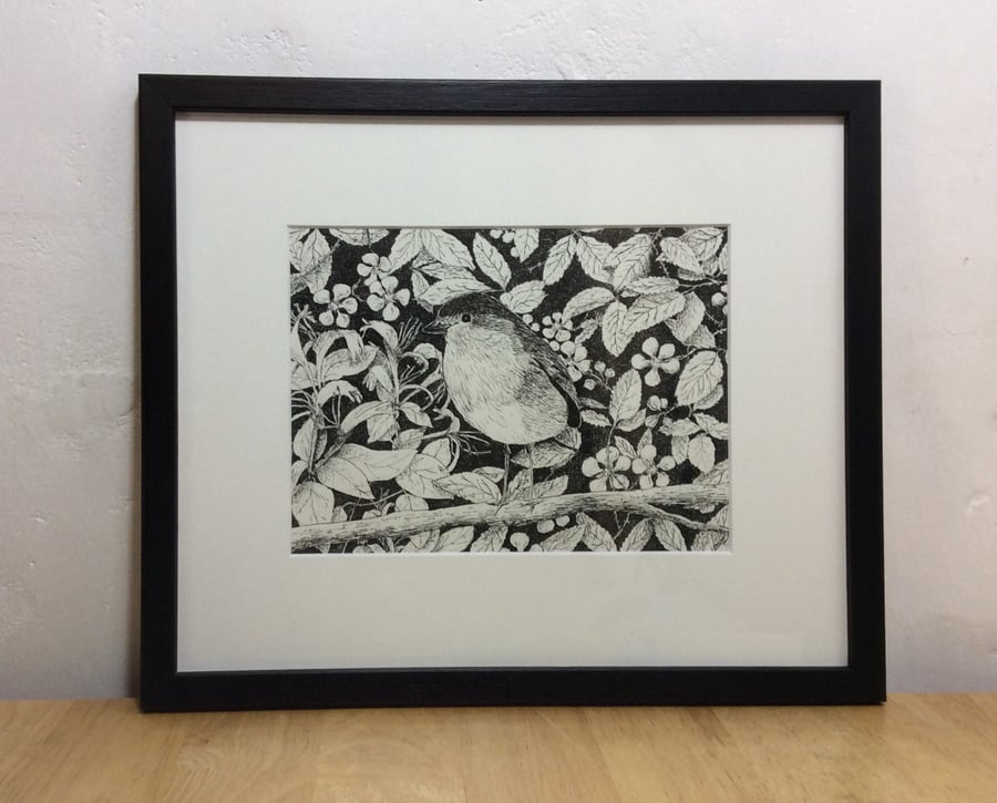 Robin - original pen and ink drawing of this de... - Folksy