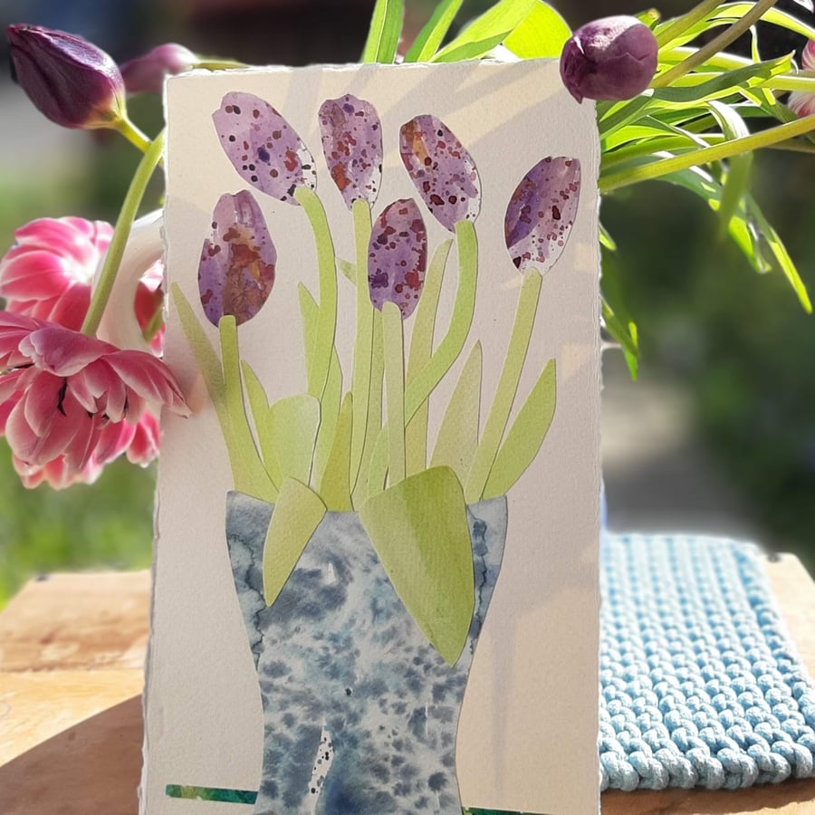 Purple Tulips in a Vase Paper Collage - Folksy