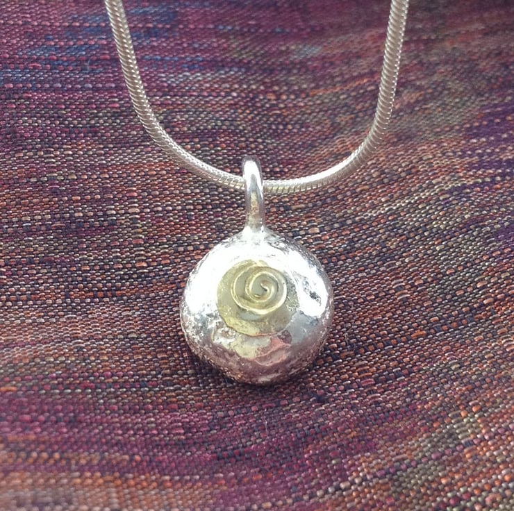 Silver and 18ct gold spiral pebble pendant and ... - Folksy