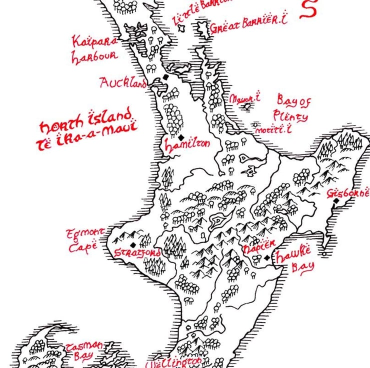 Map of New Zealand Hand Drawn Tolkien Style Map... - Folksy