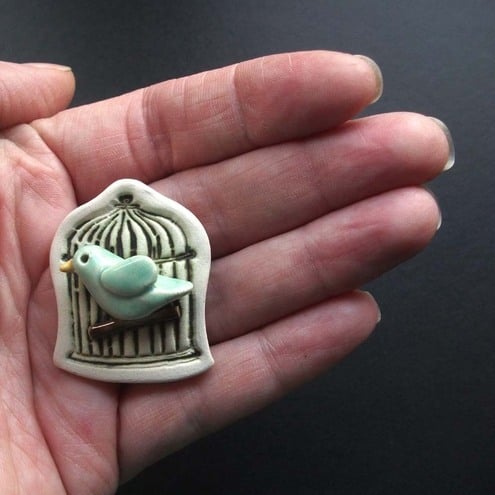 little bird cage brooch - Folksy