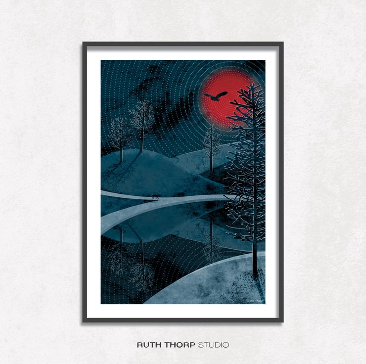 Midnight Sun Illustrated Art Print - Folksy