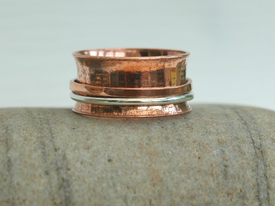 Copper and Sterling Silver Spinning Ring with T... - Folksy