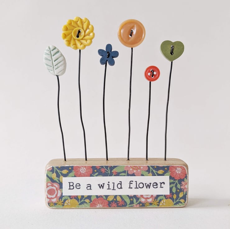 Button and Clay Flower Garden in a Floral Block... - Folksy