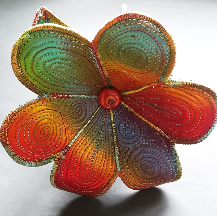 Rainbow Textile Art Flower - Folksy