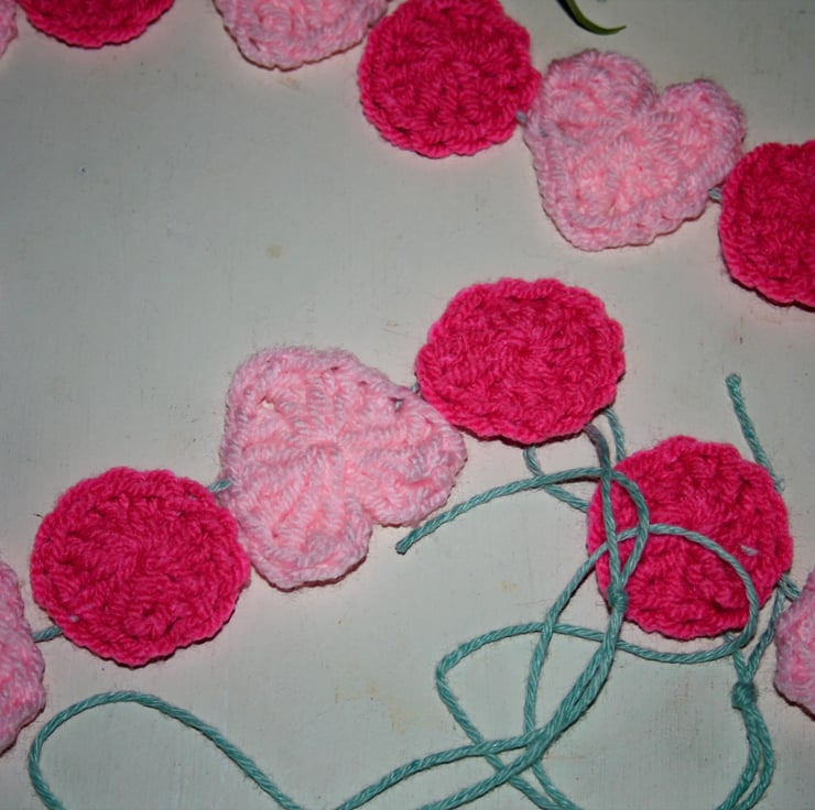 Pretty Heart and Circle Crochet Garland - Folksy