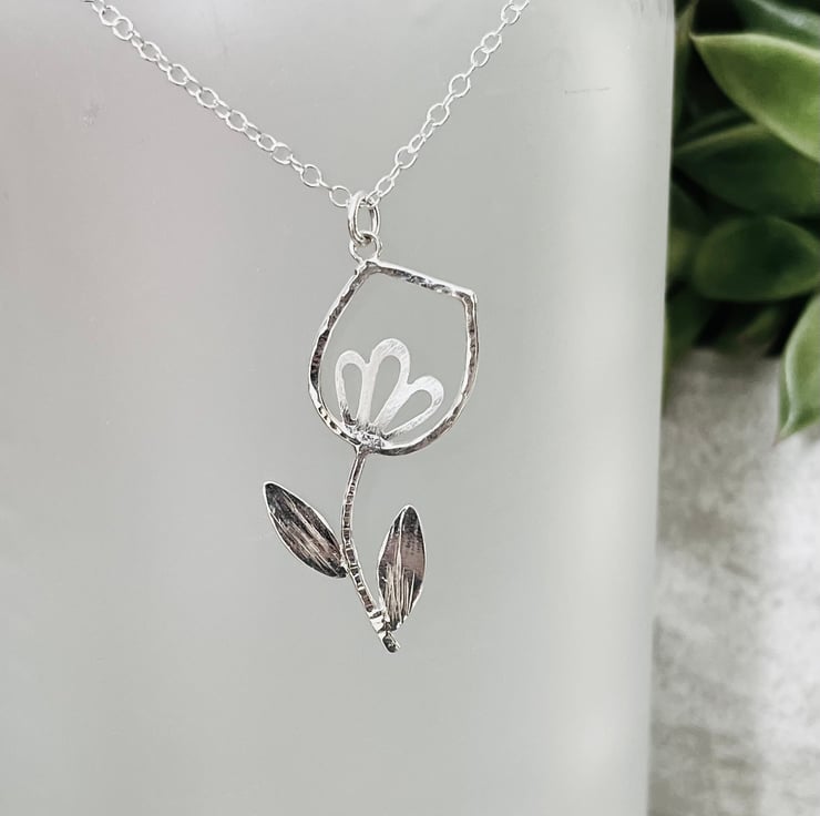 Tulip Sterling Silver Spring Flower Pendant Nec... - Folksy