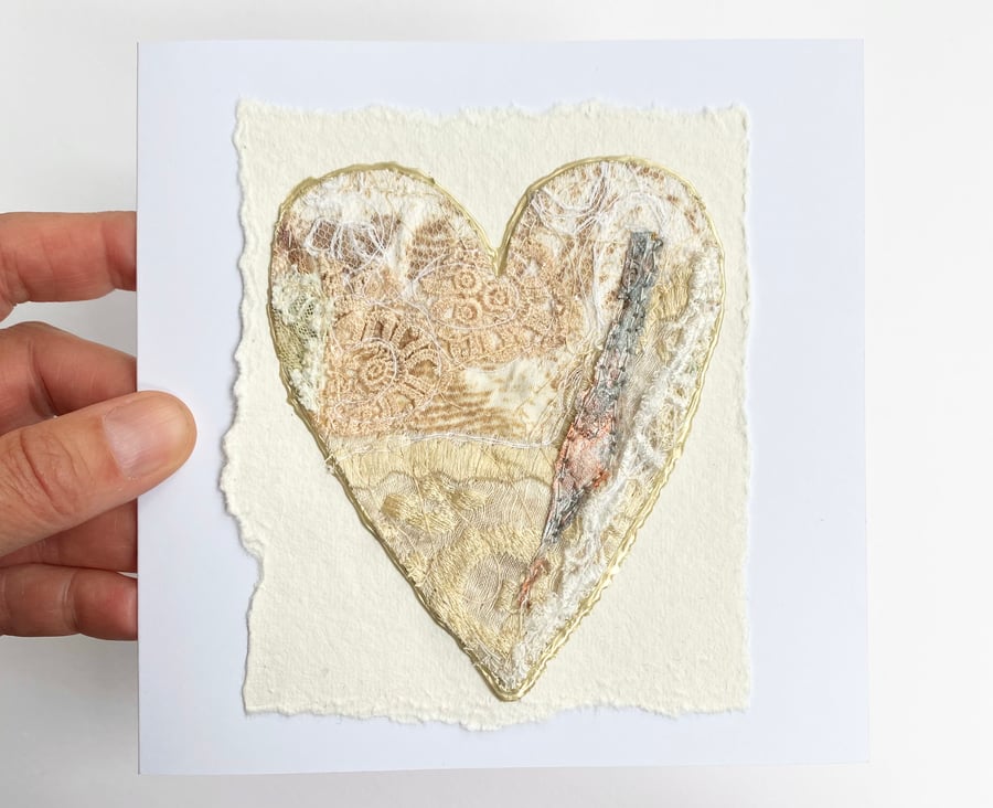 Up-cycled handmade fabric embroidered heart art... - Folksy
