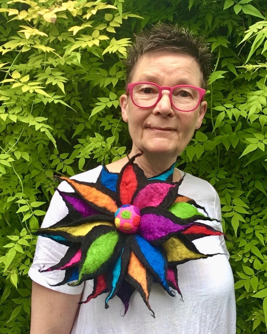 Black, multi coloured, large felted flower broo... - Folksy