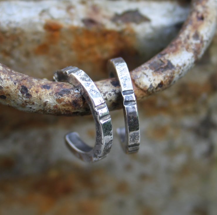 Small hoop earrings, Notched men or women - Folksy