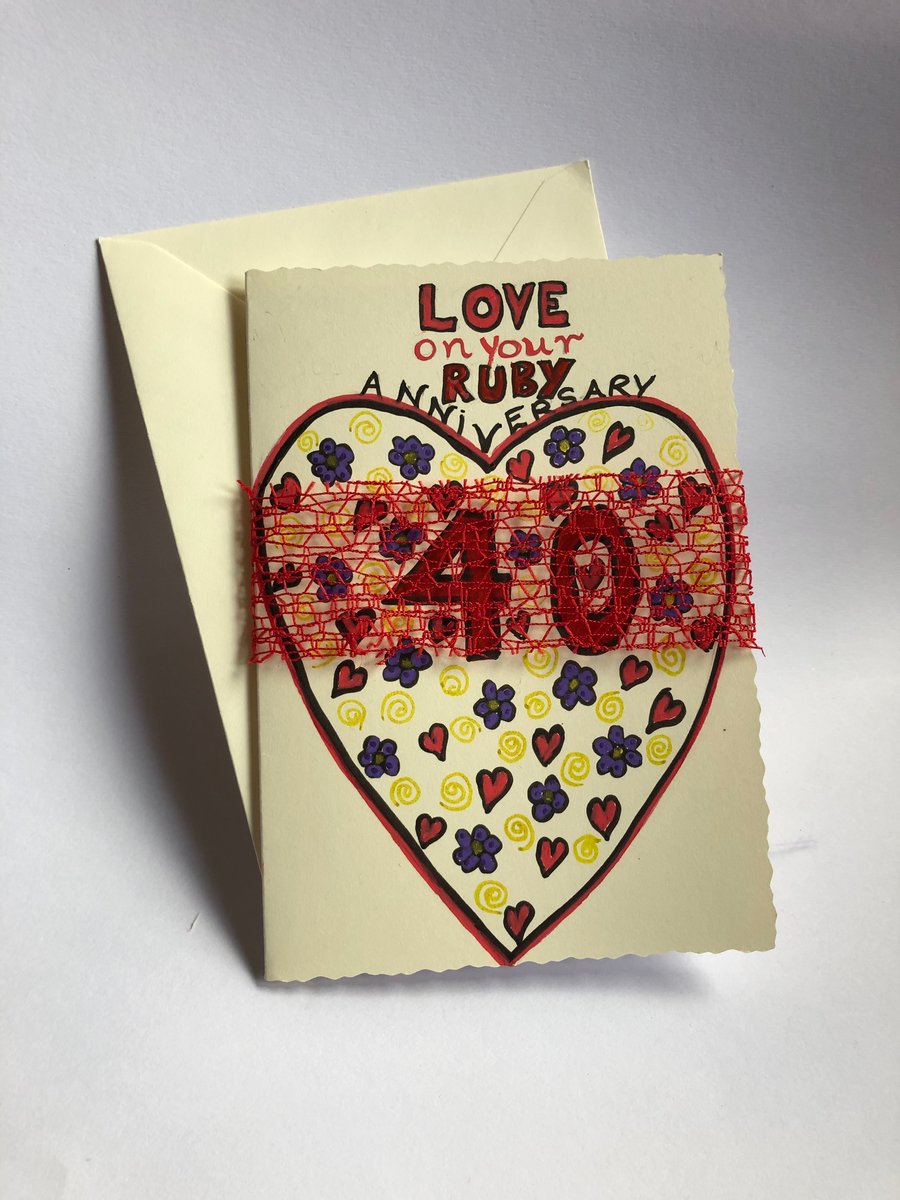 Ruby anniversary card - Folksy