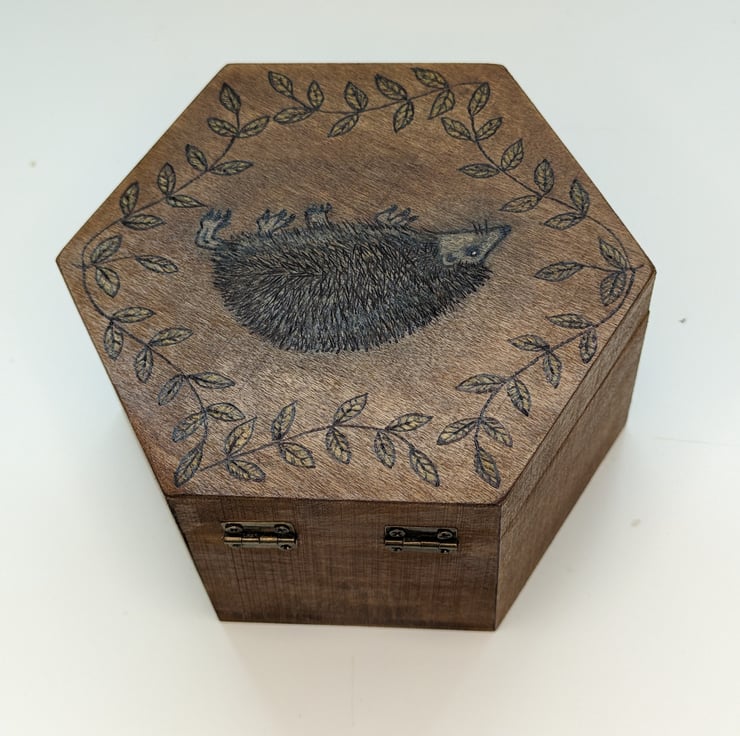 Hedgehog pyrography wooden box, decorative stor... - Folksy