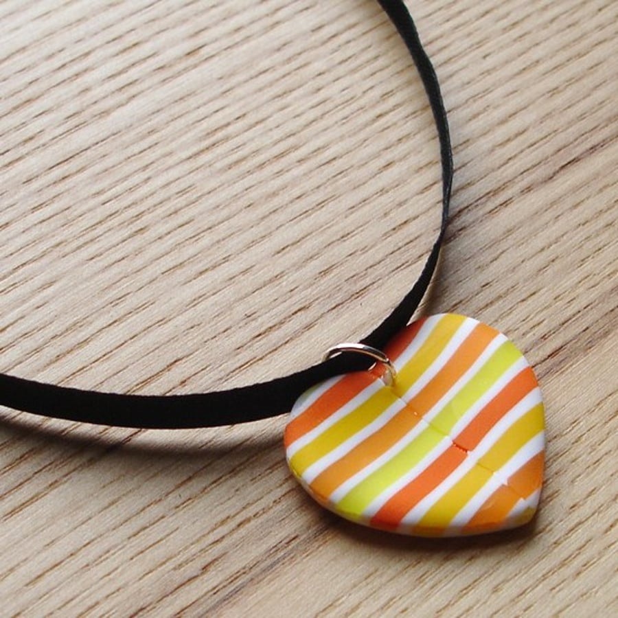 Citrus Stripe Heart FIMO Polymer Clay Pendant - Folksy
